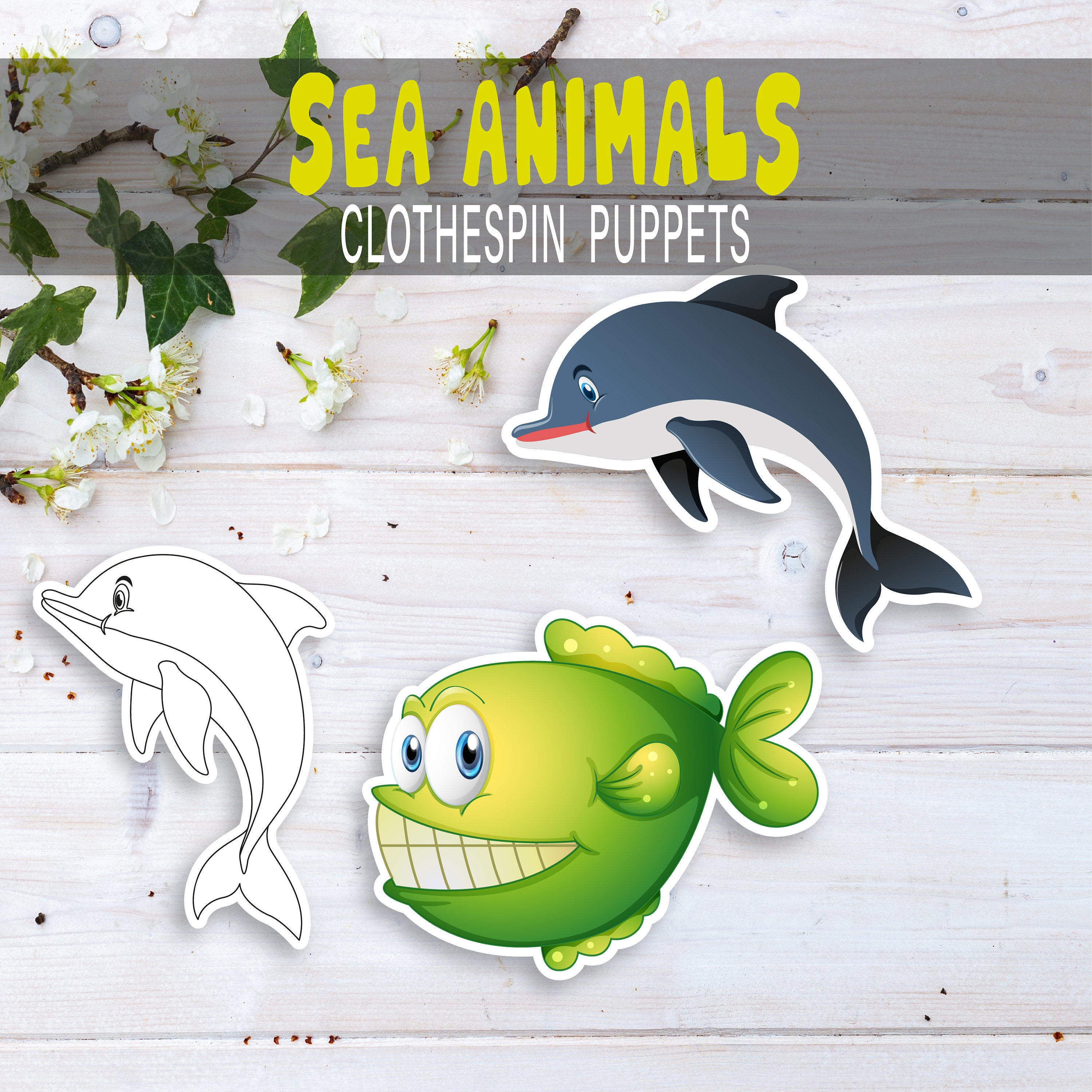 Sea Animals Clothespin Puppet Printable Toddler Busy Book, Montessori ...