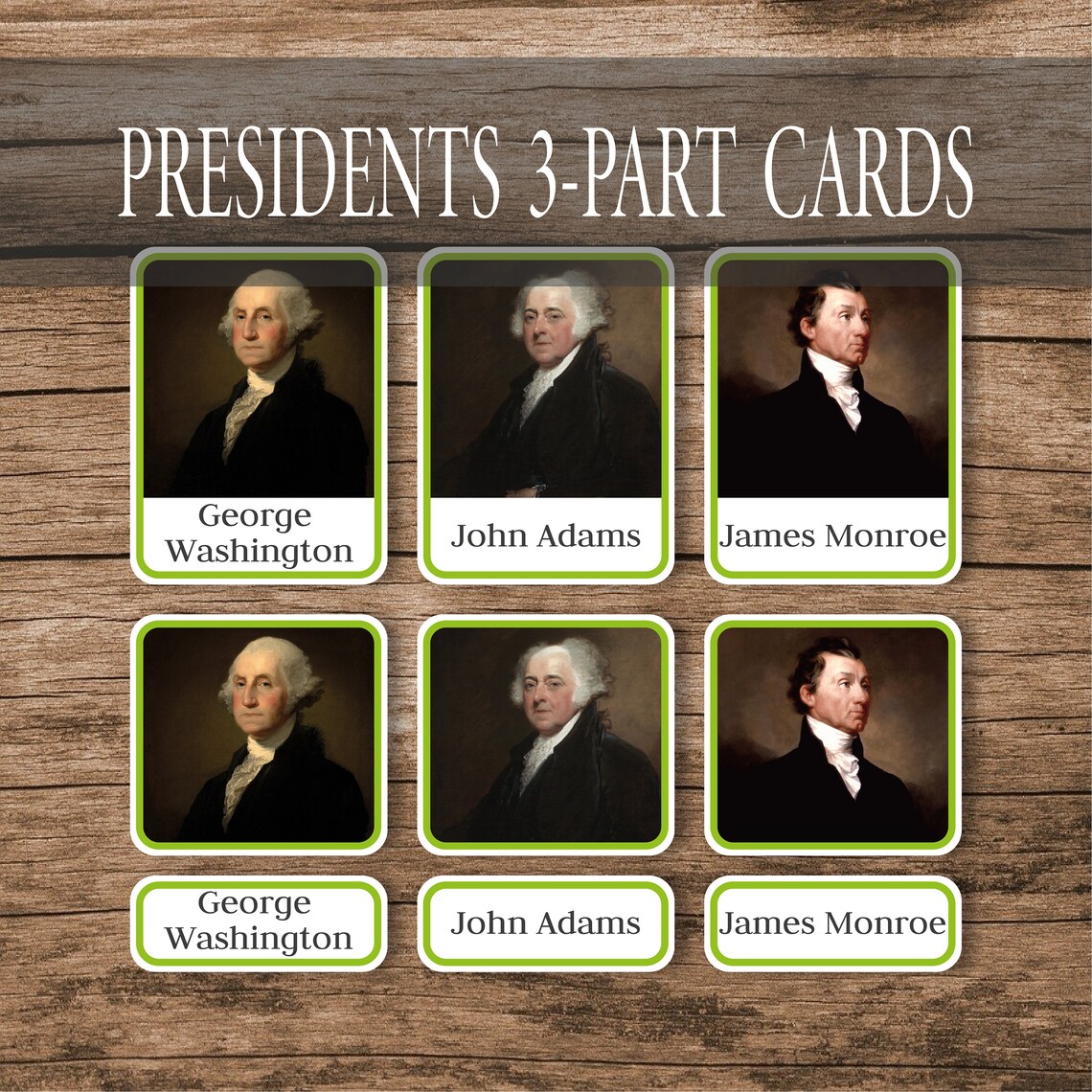 UNITED STATES PRESIDENTS Three Part Flash Cards, Montessori Toddler ...