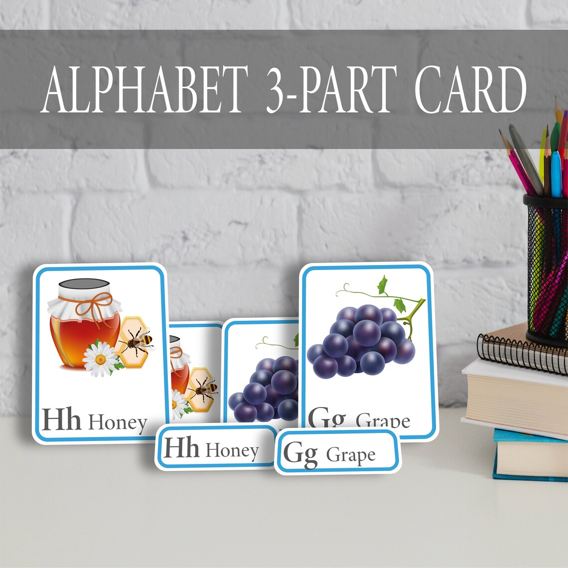 ALPHABET Printable Flashcards , Montessori Three Part ABC Flashard for ...