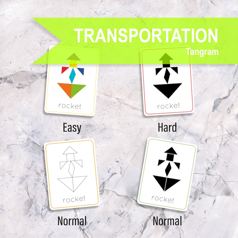 Transportation Tangram Puzzles: Montessori Vehicle Flash Cards (PDF) - Etsy
