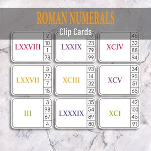 ROMAN NUMERALS (1-100) Clip Cards, Math Flash Cards, Educational ...