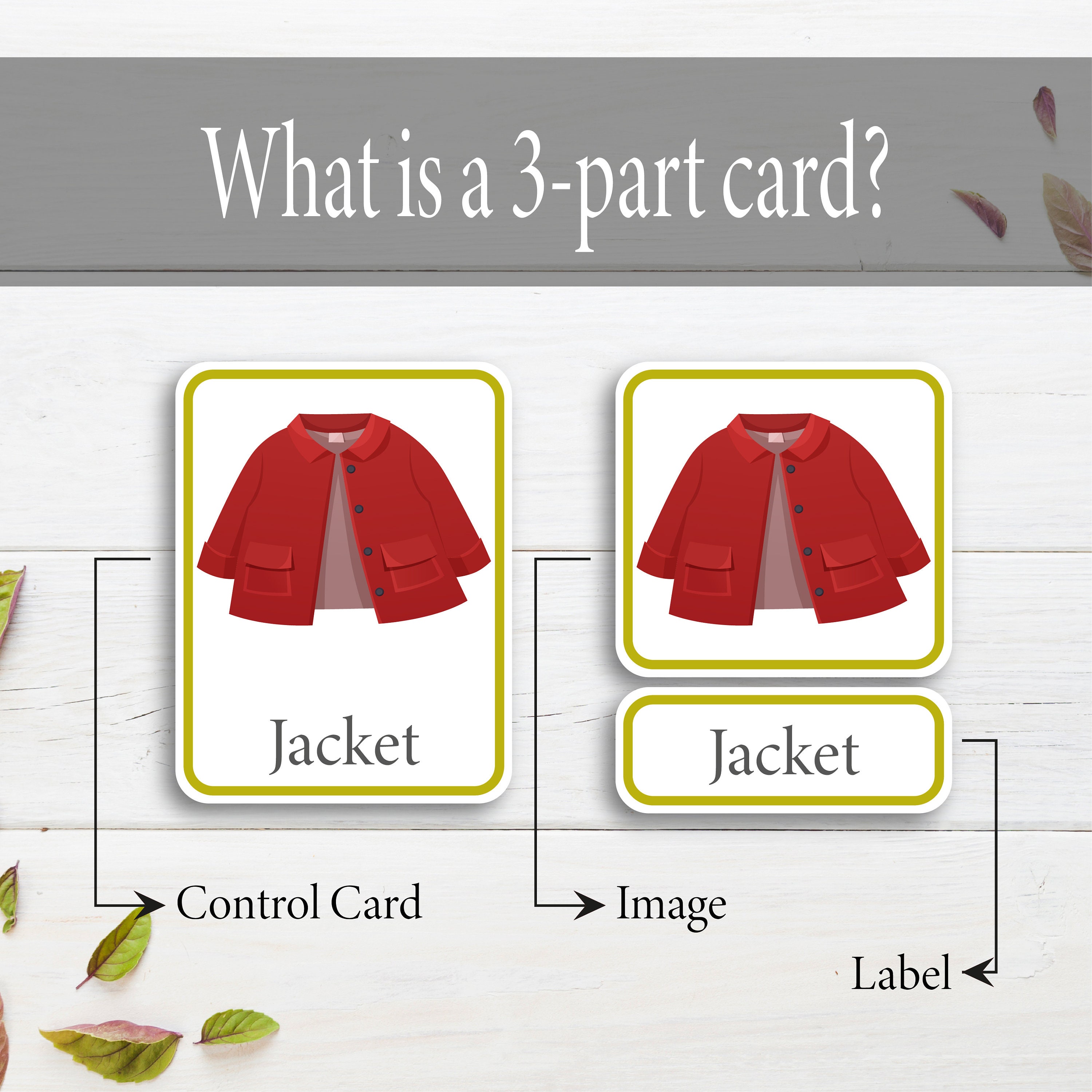 CLOTHES Three Part Flash Cards, Montessori Toddler Printable Flashcard ...