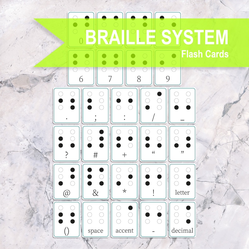 BRAILLE ALPHABET SYSTEM Printable Flash Cards, Montessori Cards, Flash ...