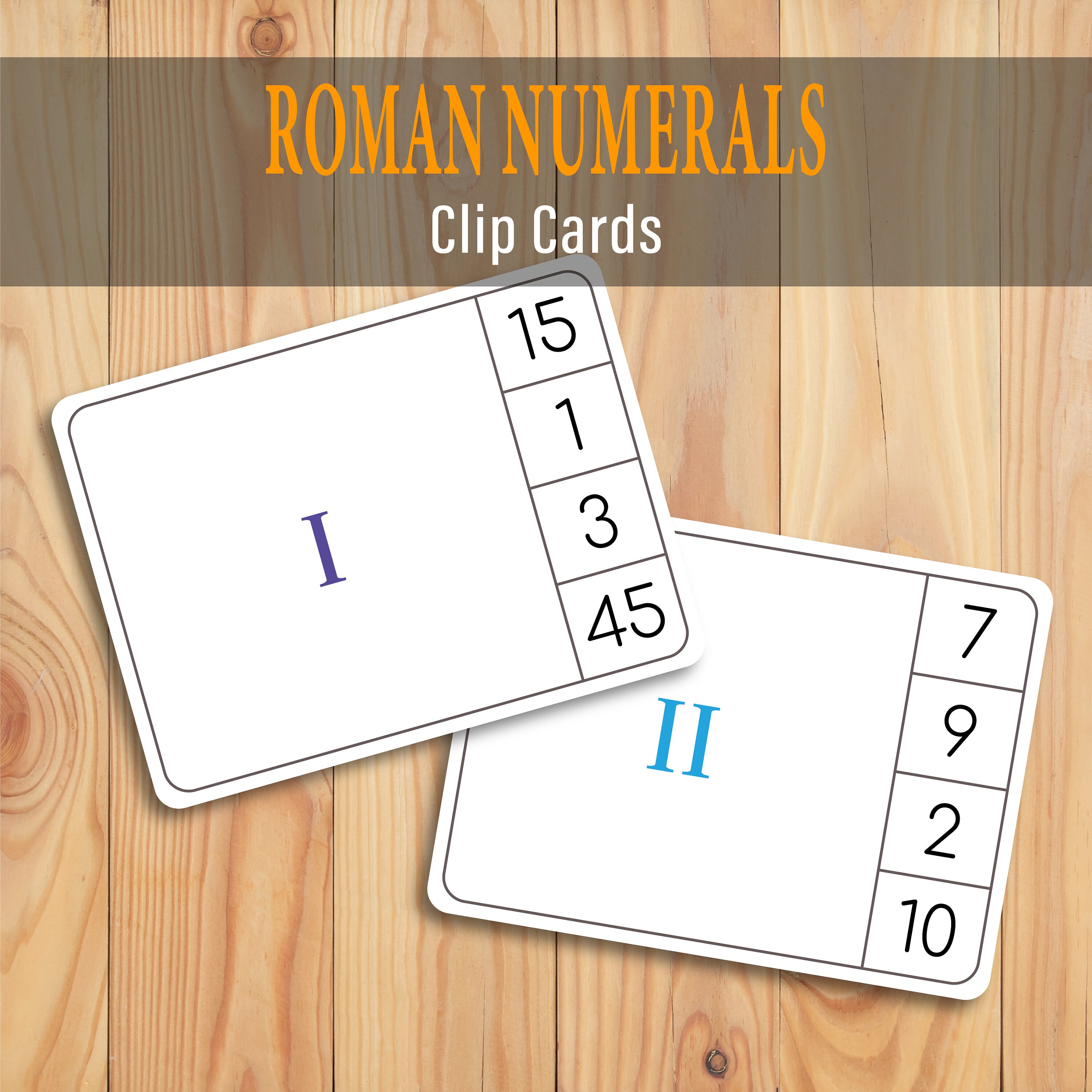ROMAN NUMERALS 1-100 Clip Cards, Math Flash Cards, Educational ...
