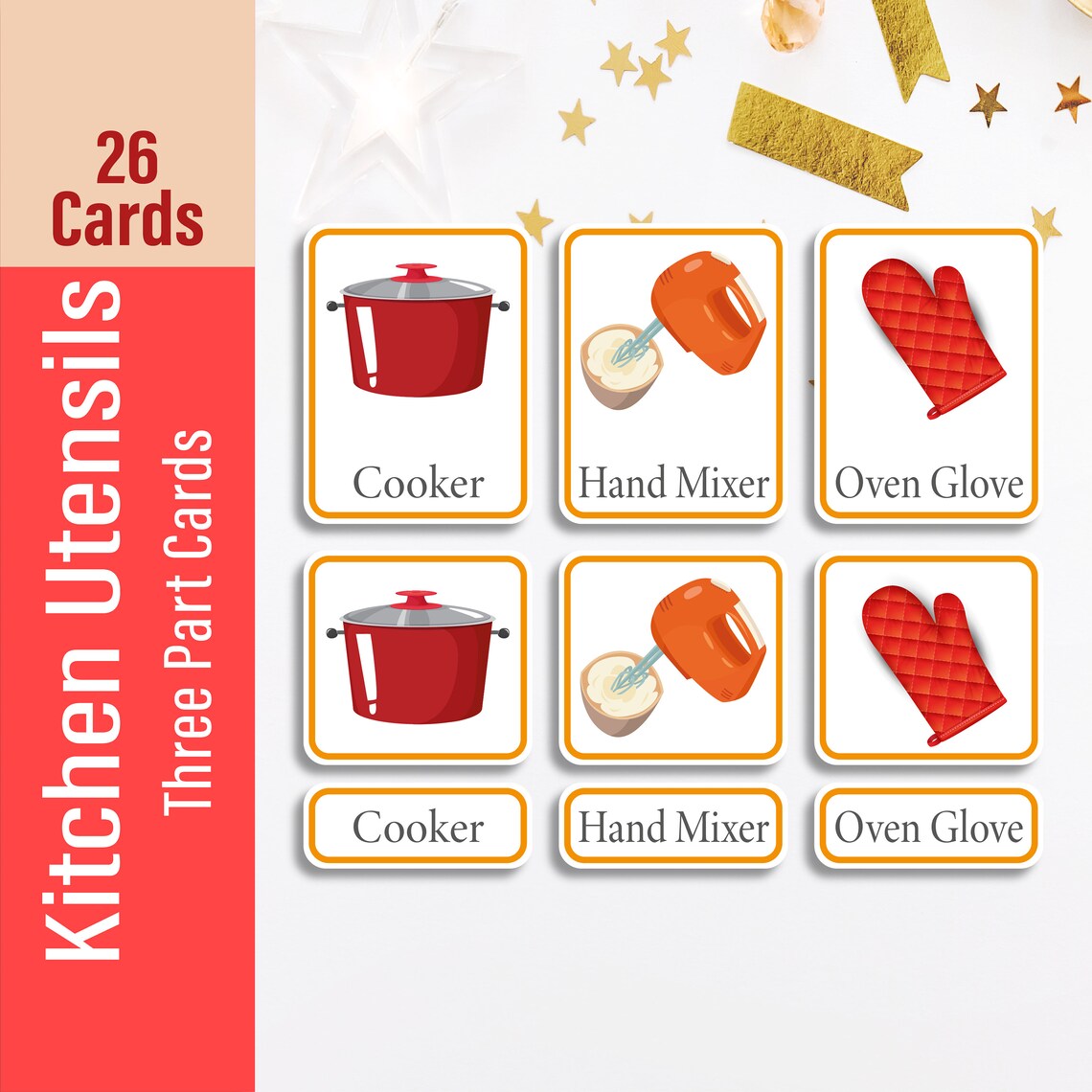 KITCHEN APPLIANCES Utensils Three Part Flash Cards Montessori | Etsy