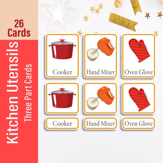 KITCHEN APPLIANCES Utensils Three Part Flash Cards Montessori | Etsy
