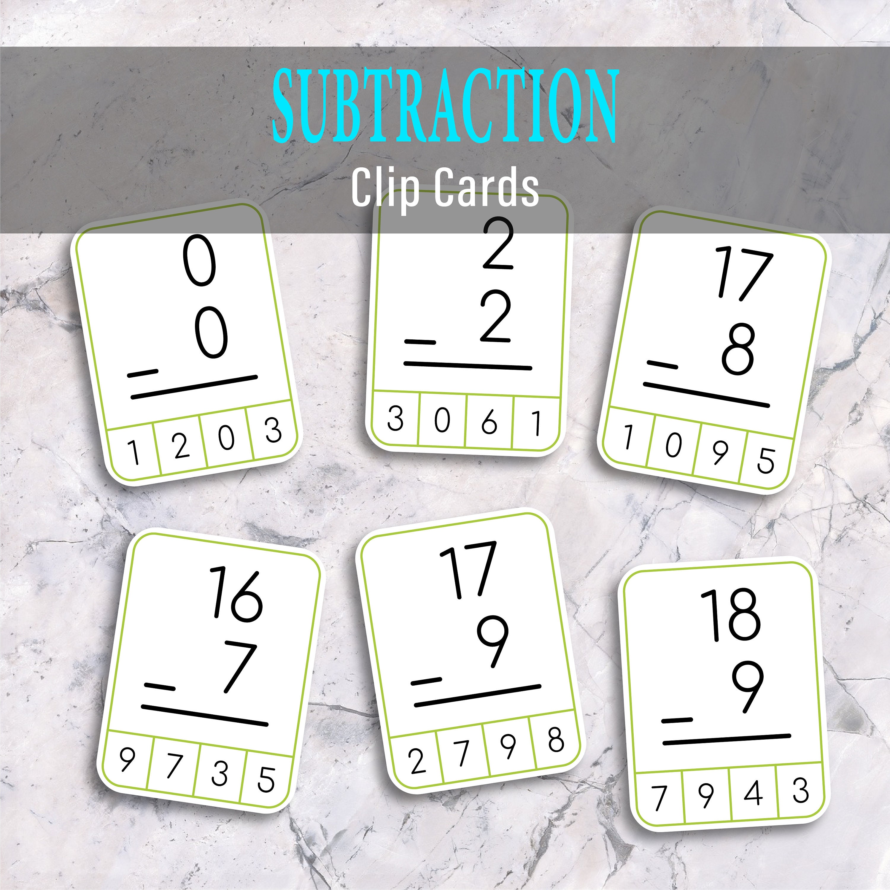 Subtraction Clip Cards: Montessori Math Game (PDF) - Etsy