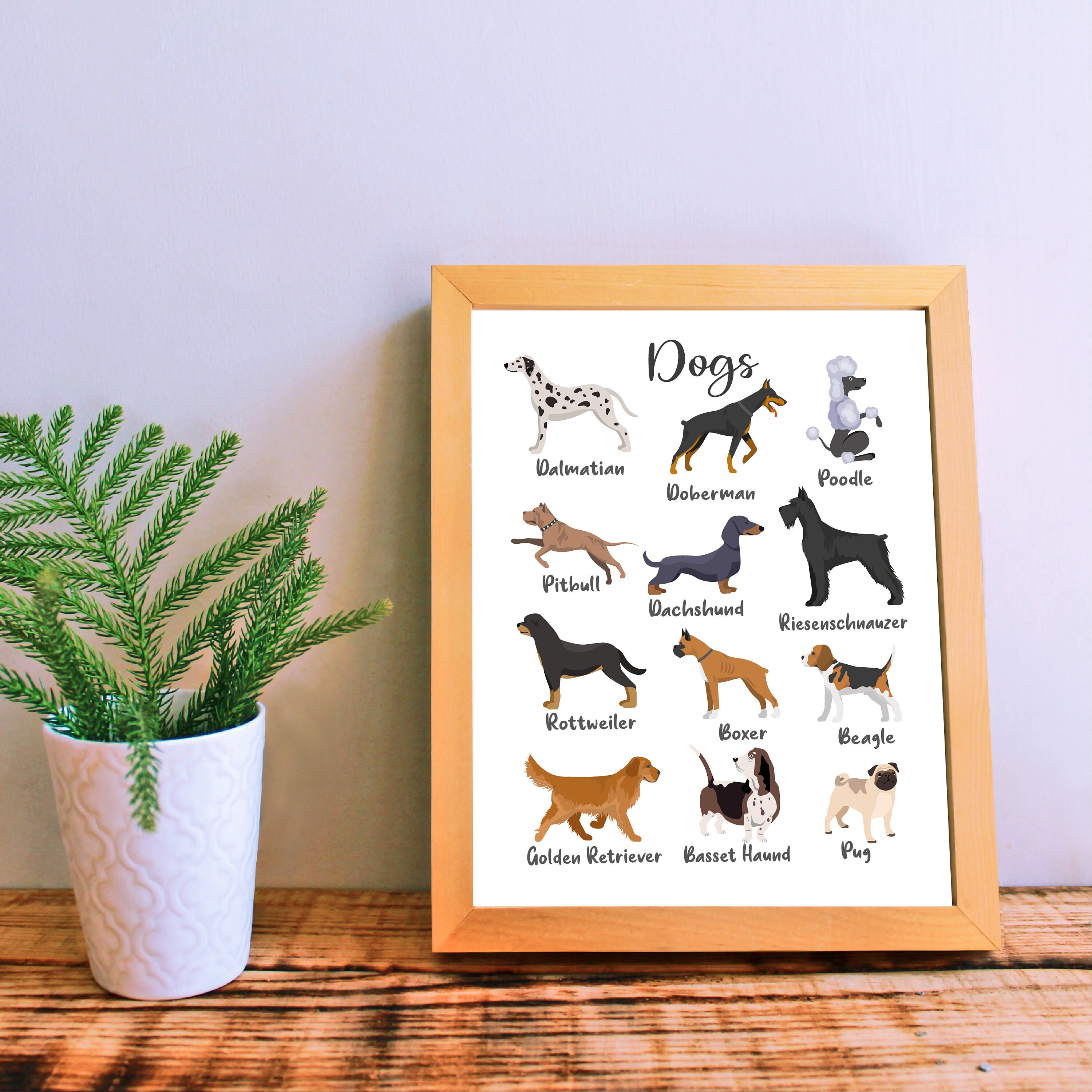 Dog Breed Chart Poster, Animal Printable Wall Art for Kids Room, Gift ...