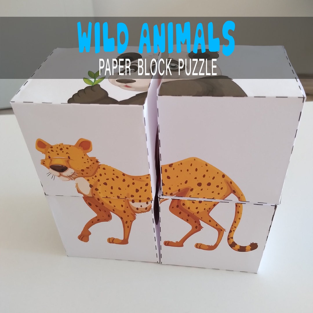 WILD ANIMALS Puzzle Paper Cubes Printable Blocks Toddler Busy Book ...
