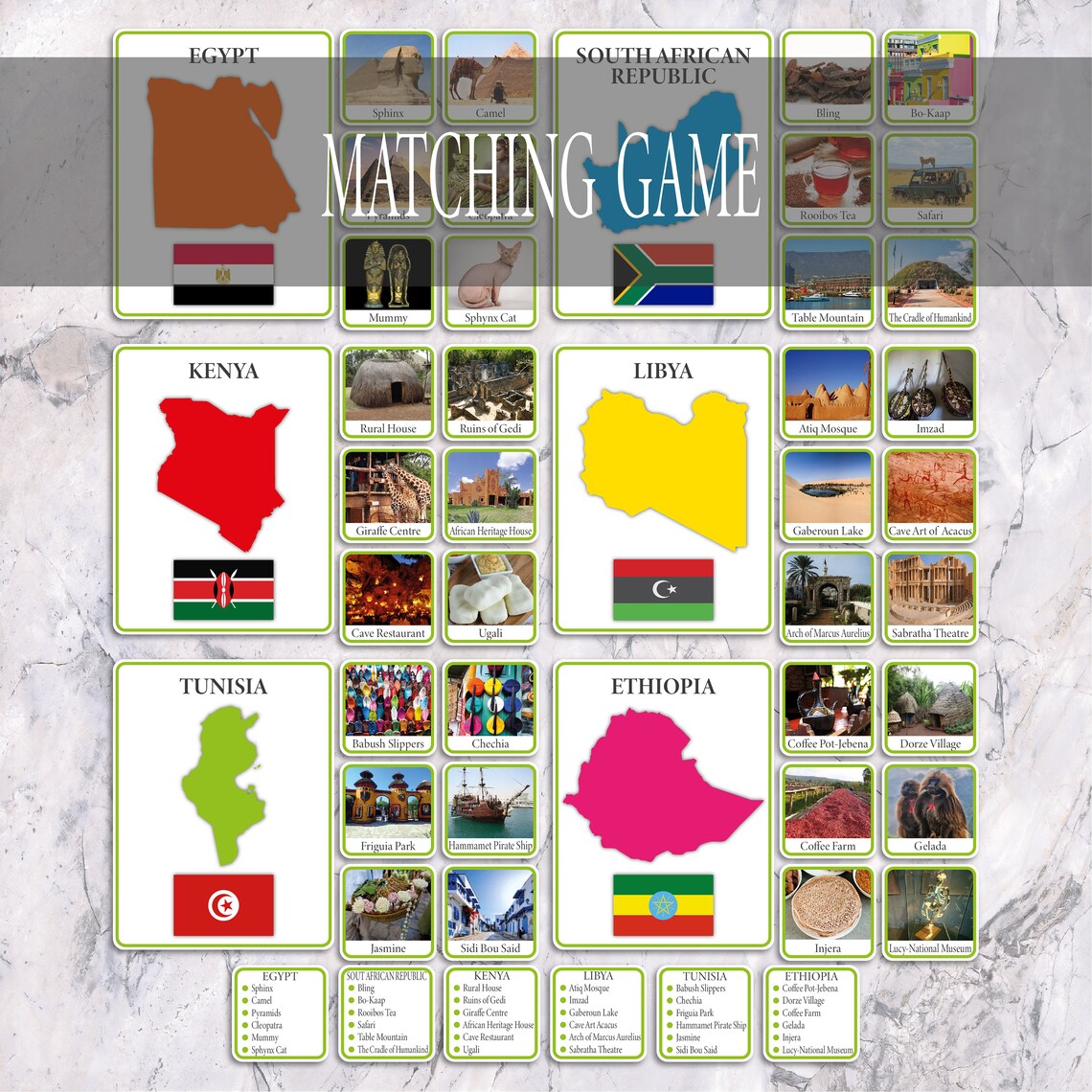 African Countries Matching Game Cards , Montessori Toddler Matching ...