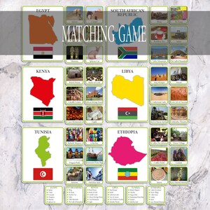 African Countries Matching Game Cards , Montessori Toddler Matching ...