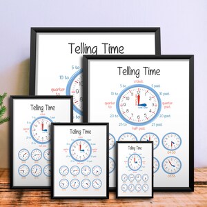 Telling Time Poster, Printable Clock, Kids Learning Game, Homeschool ...
