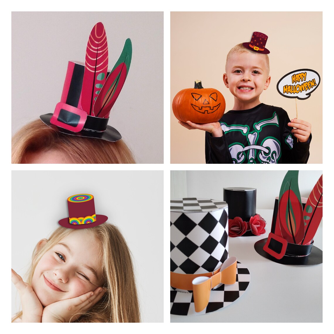 3D Hat Printable Paper Birthday Party Hat, Halloween Hats, Instant ...