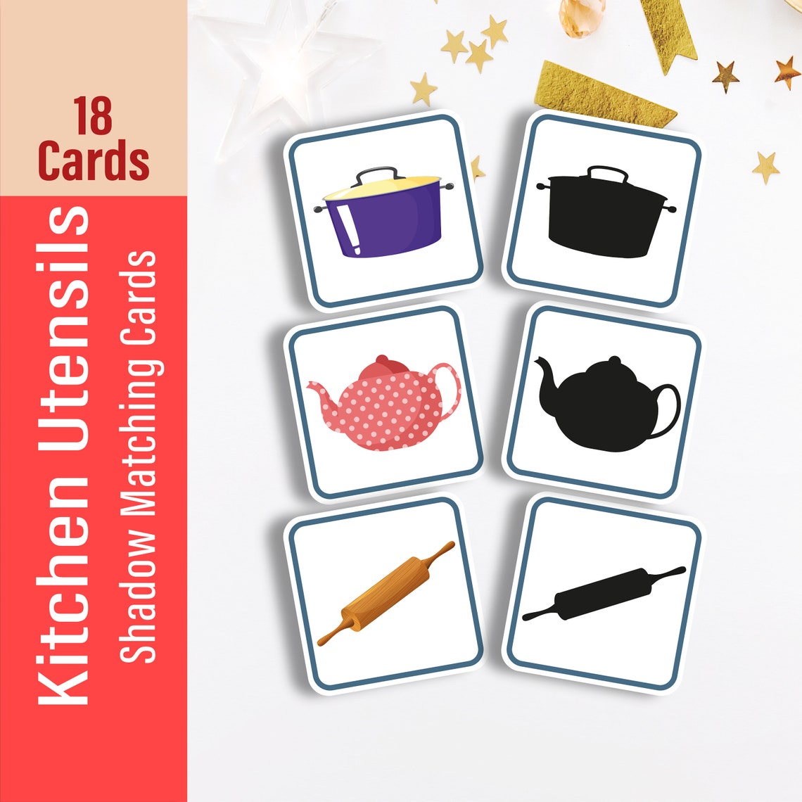 Kitchen Utensils Shadow Matching Cards, Montessori Toddler Matching ...