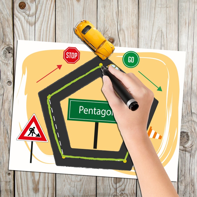 2D Shapes Printable Tracing Road Practice, Fun Car Activity for Toddler ...