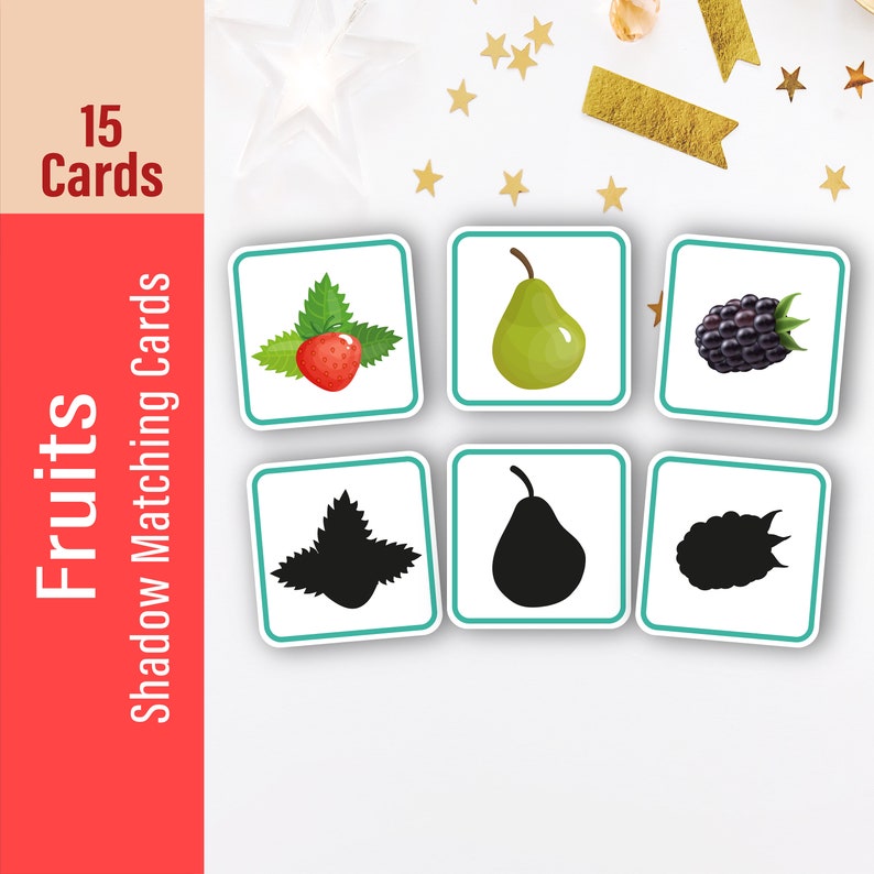 Fruits Shadow Matching Game Cards, Montessori Toddler Matching Game ...