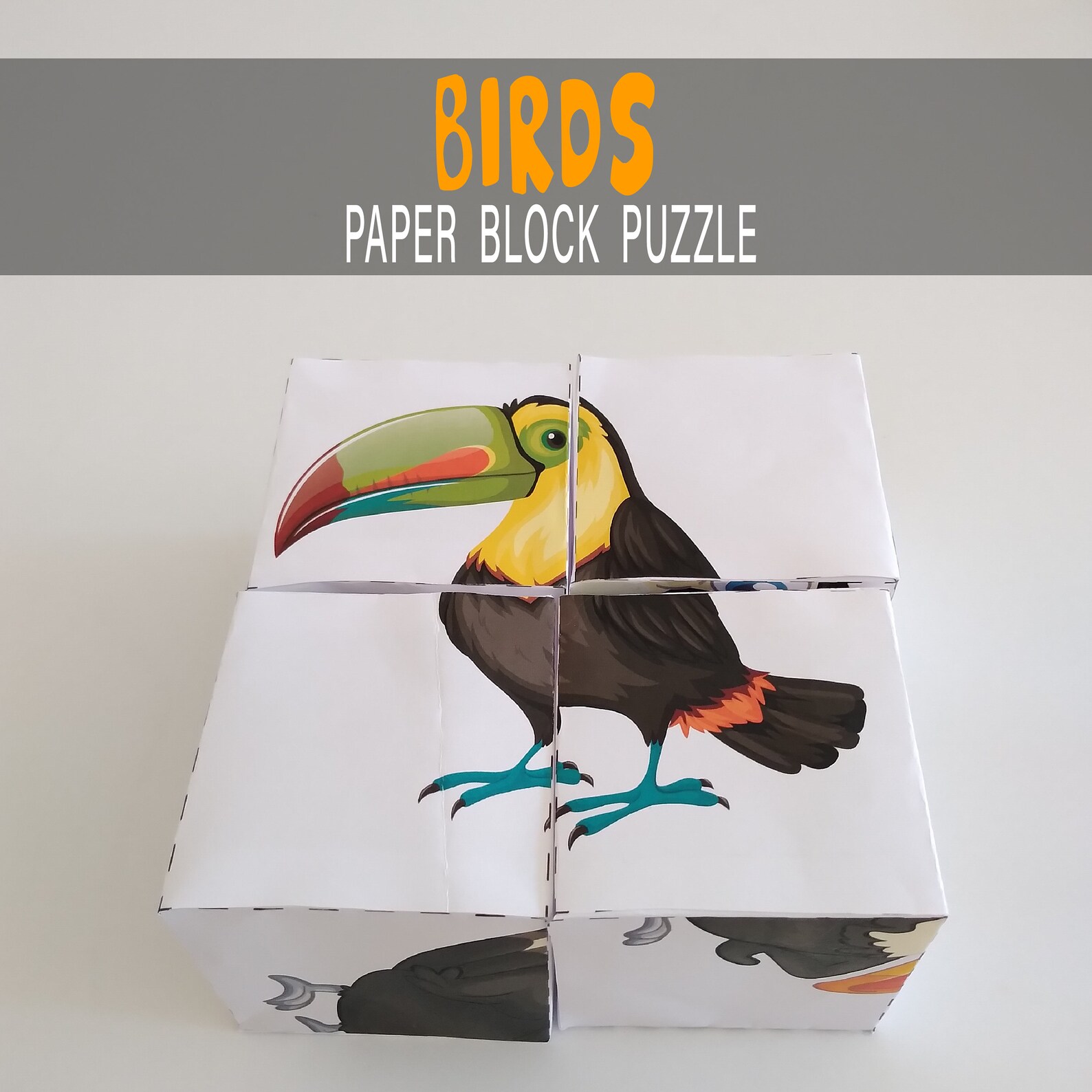 BIRDS Puzzle Paper Cubes Printable Blocks Toddler Busy Book, Montessori ...