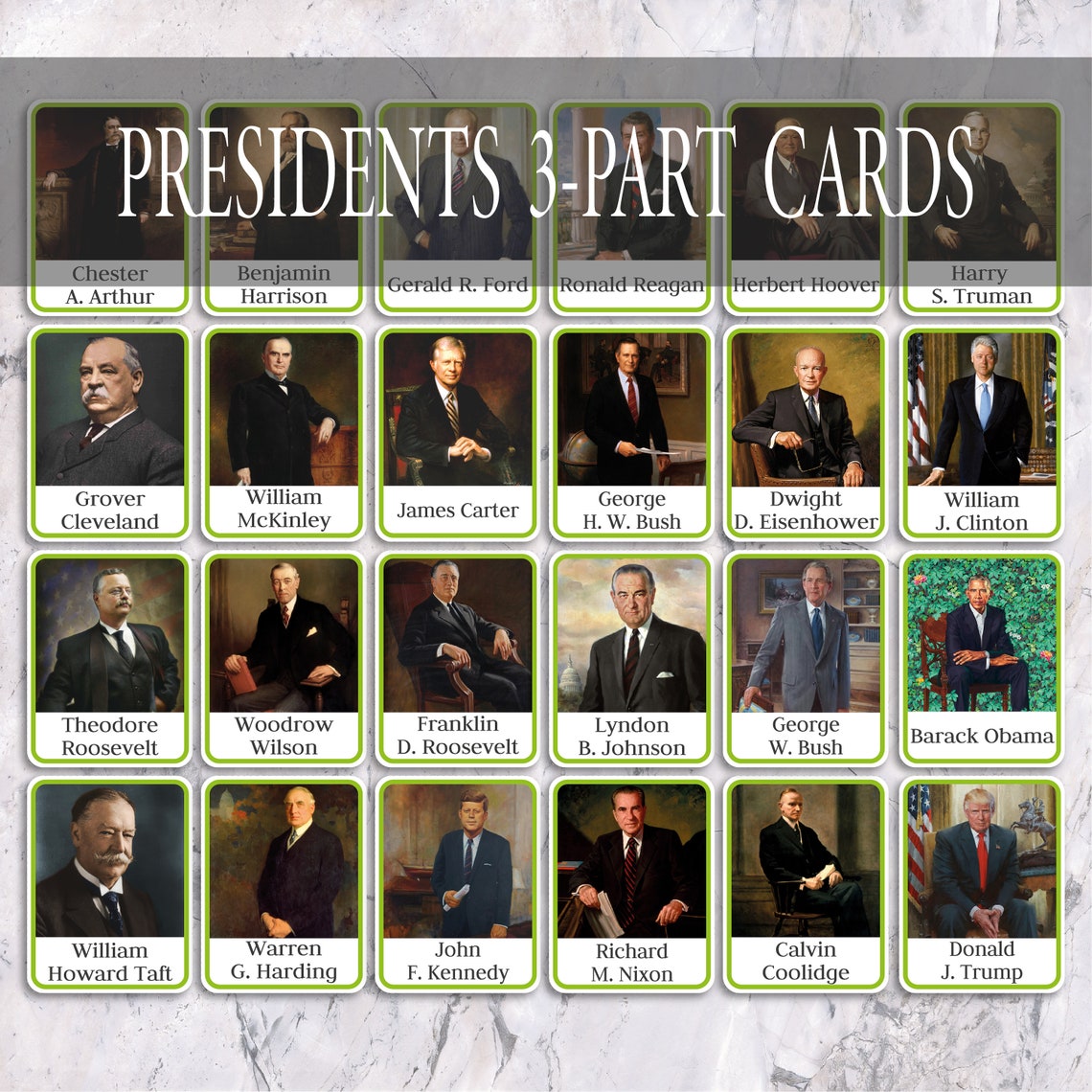 UNITED STATES PRESIDENTS, American Presidents Flash Cards, Presidents ...