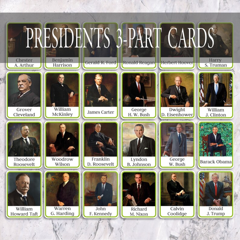 UNITED STATES PRESIDENTS, American Presidents Flash Cards, Presidents ...