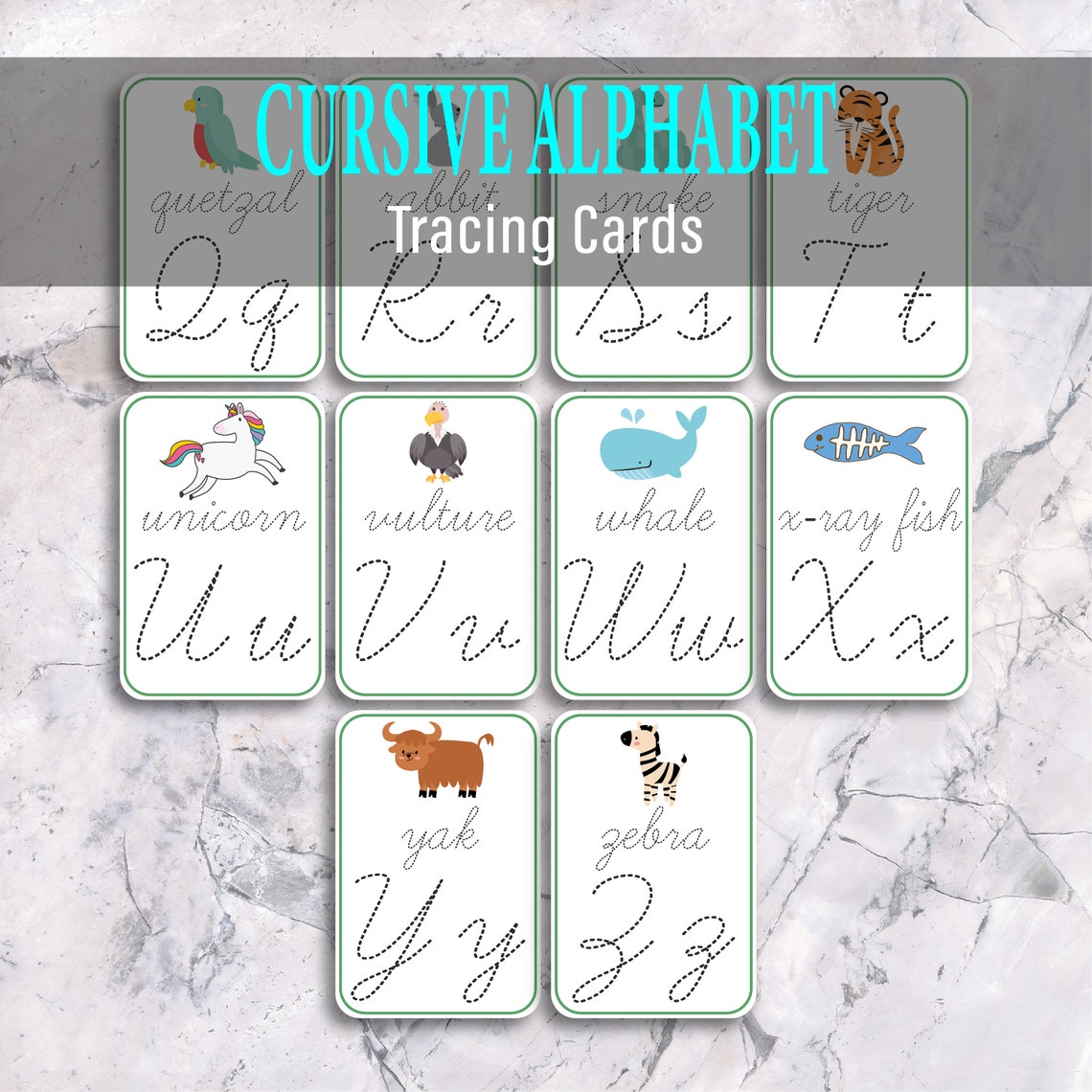 CURSIVE ALPHABET Tracing Printable Flash Cards, Montessori Toddler ...