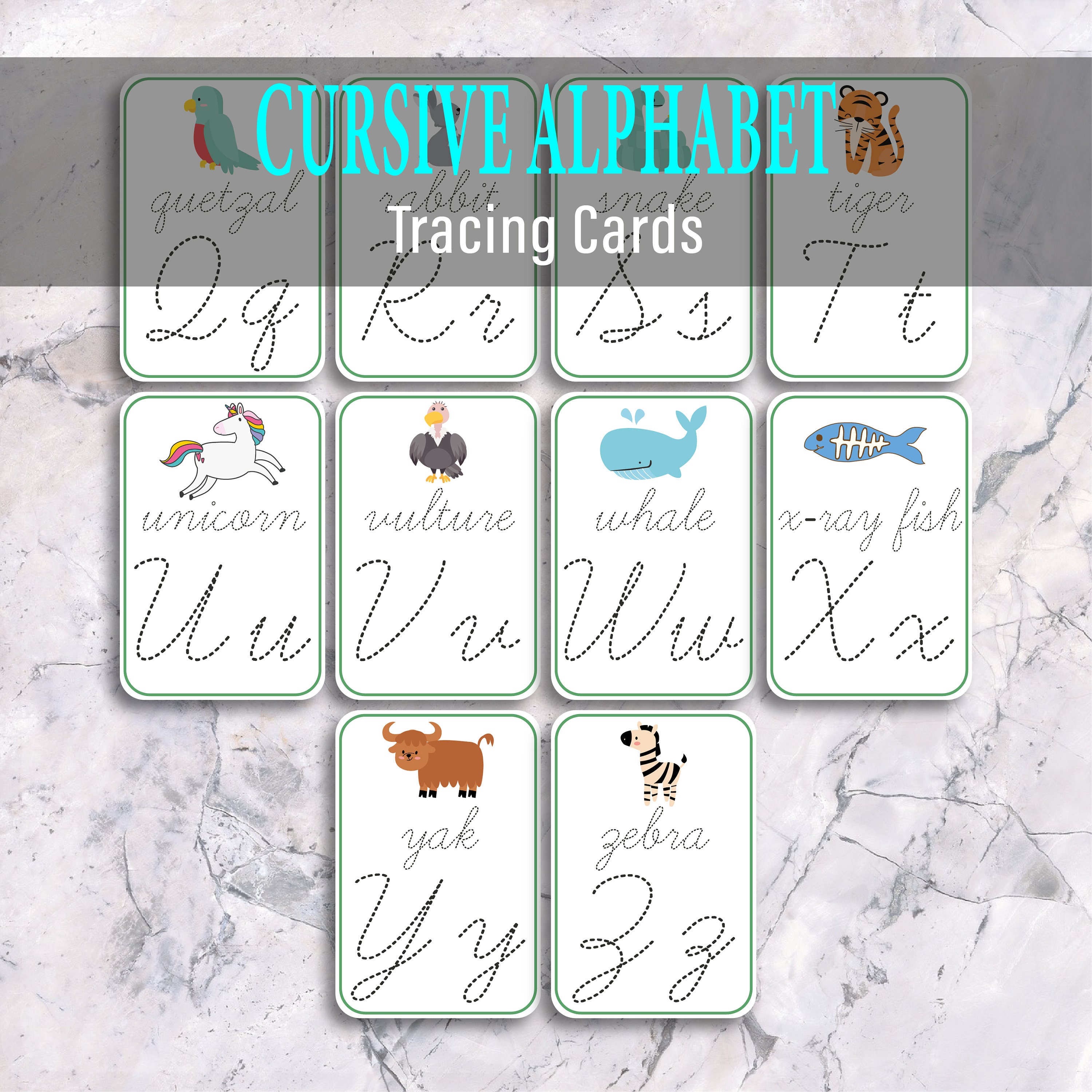 CURSIVE ALPHABET Tracing Printable Flash Cards, Montessori Toddler ...