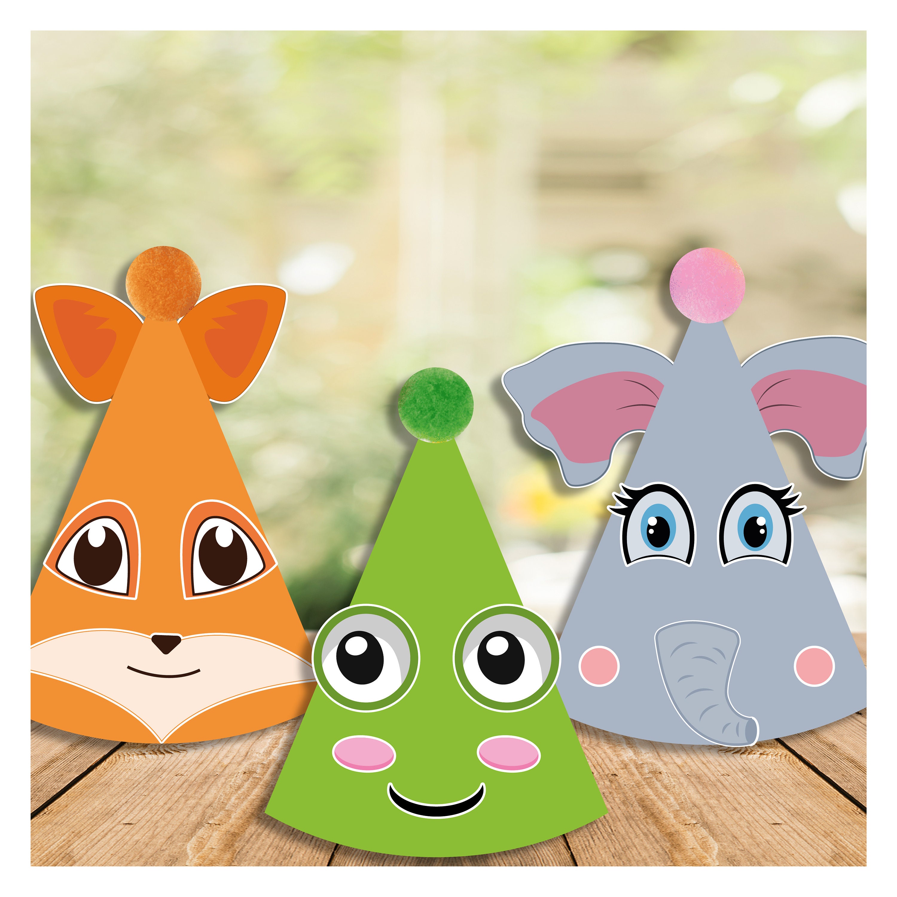 Printable Animal Paper Party Hat for Birthday Instant Download, Animal ...