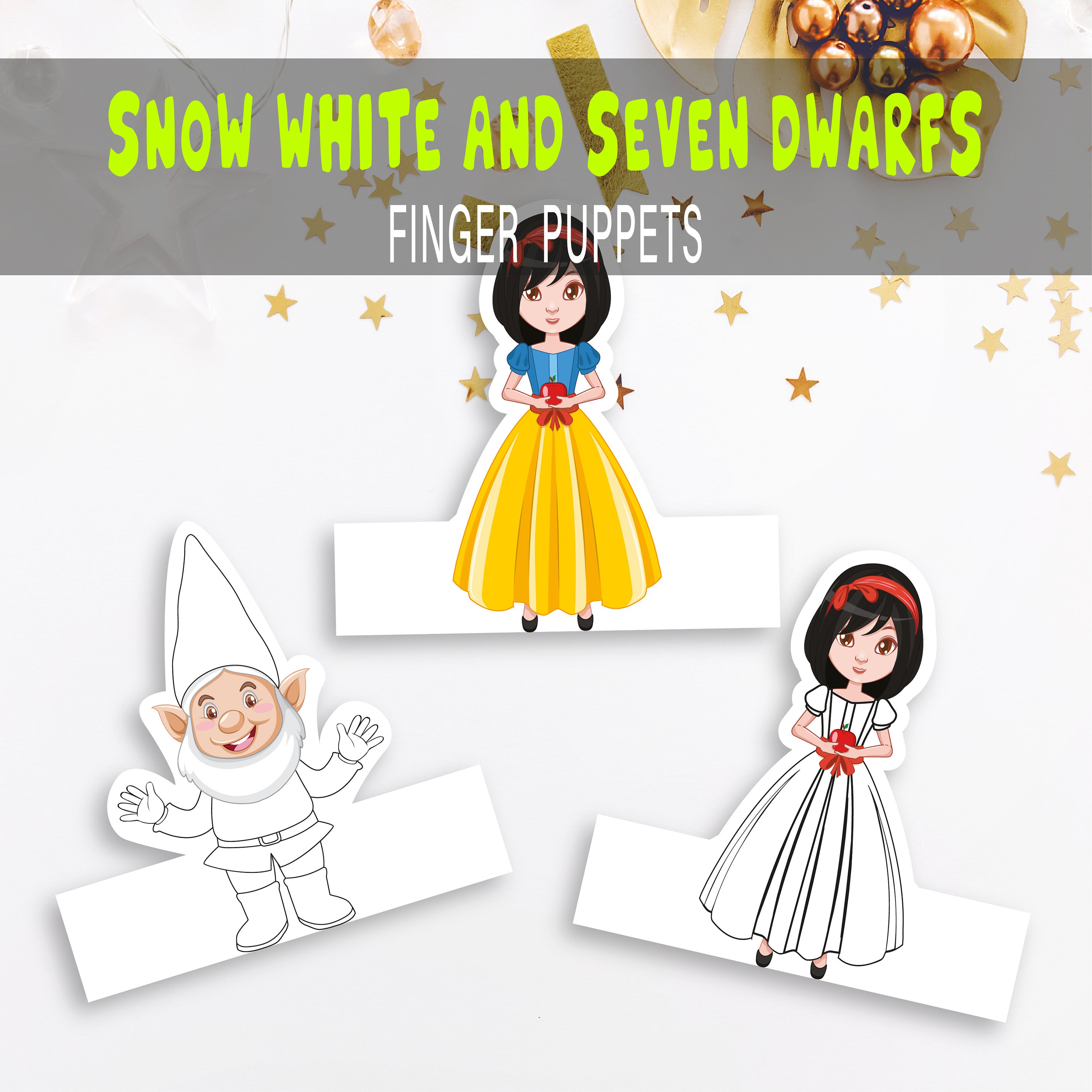 Snow White and Seven Dwarfs Finger Puppets, Printable Paper Crafts ...