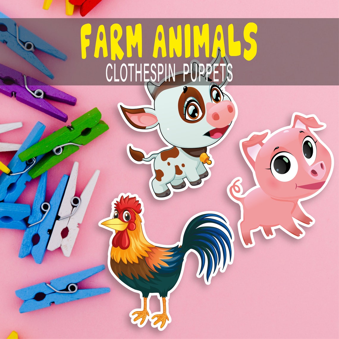Farm Animal Clothespin Puppets Printable Toddler Busy Book - Etsy Canada