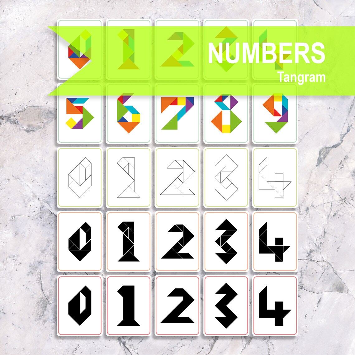 TANGRAM NUMBER 0-9 printable Puzzles Flash Cards - Etsy