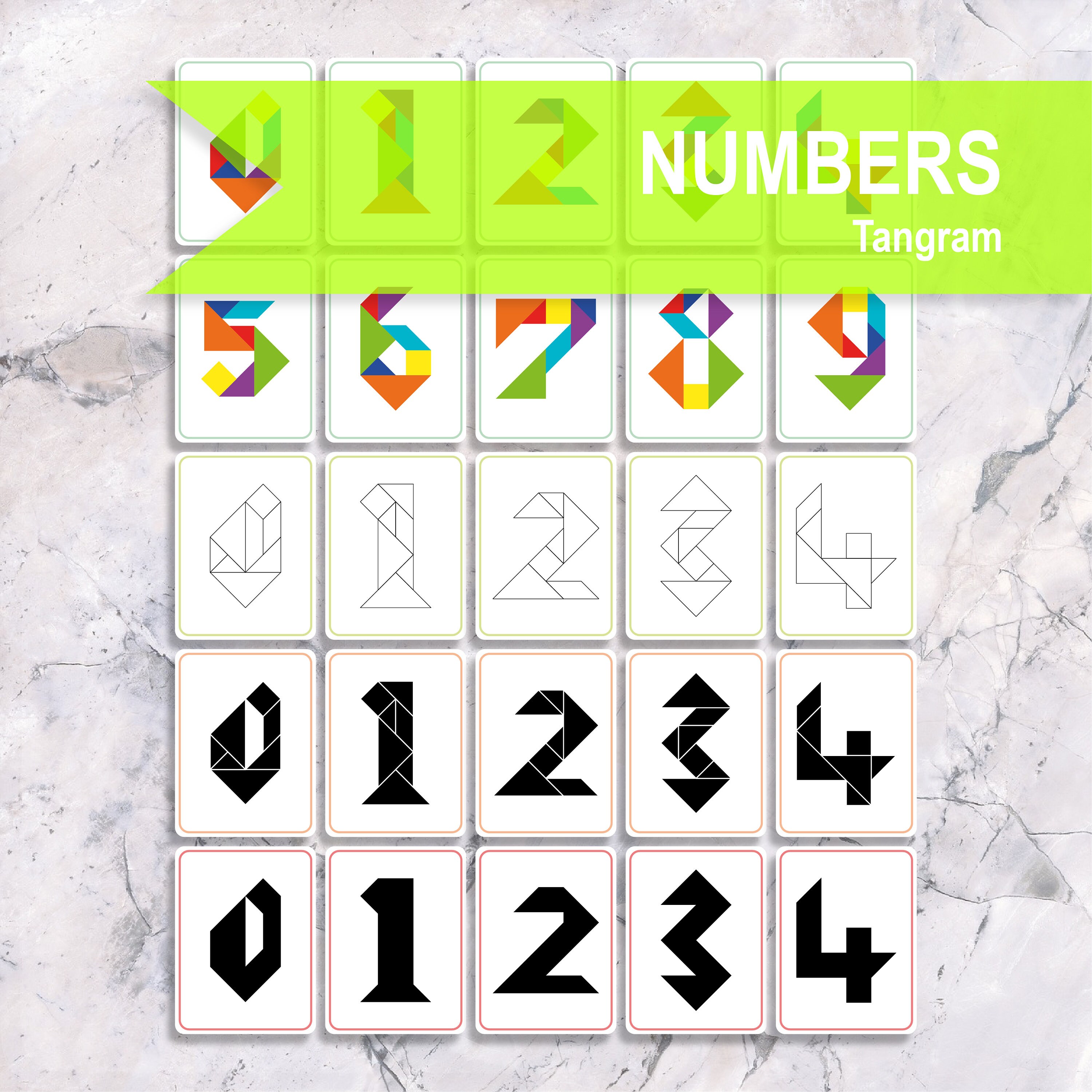 TANGRAM NUMBER 0-9 printable Puzzles Flash Cards - Etsy