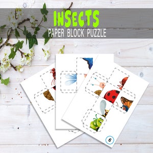 INSECT Bug Animal Puzzle Paper Cubes Printable Blocks Toddler Busy Book ...