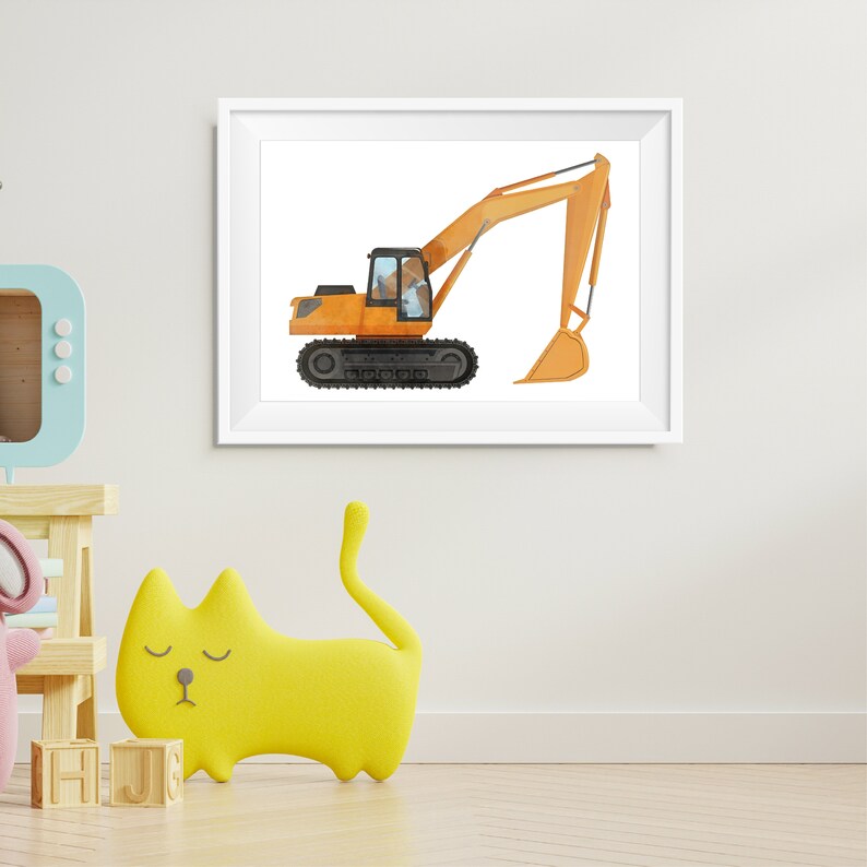 Excavator Poster, Construction Vehicle Prints, Toddler Vehicle Decor ...