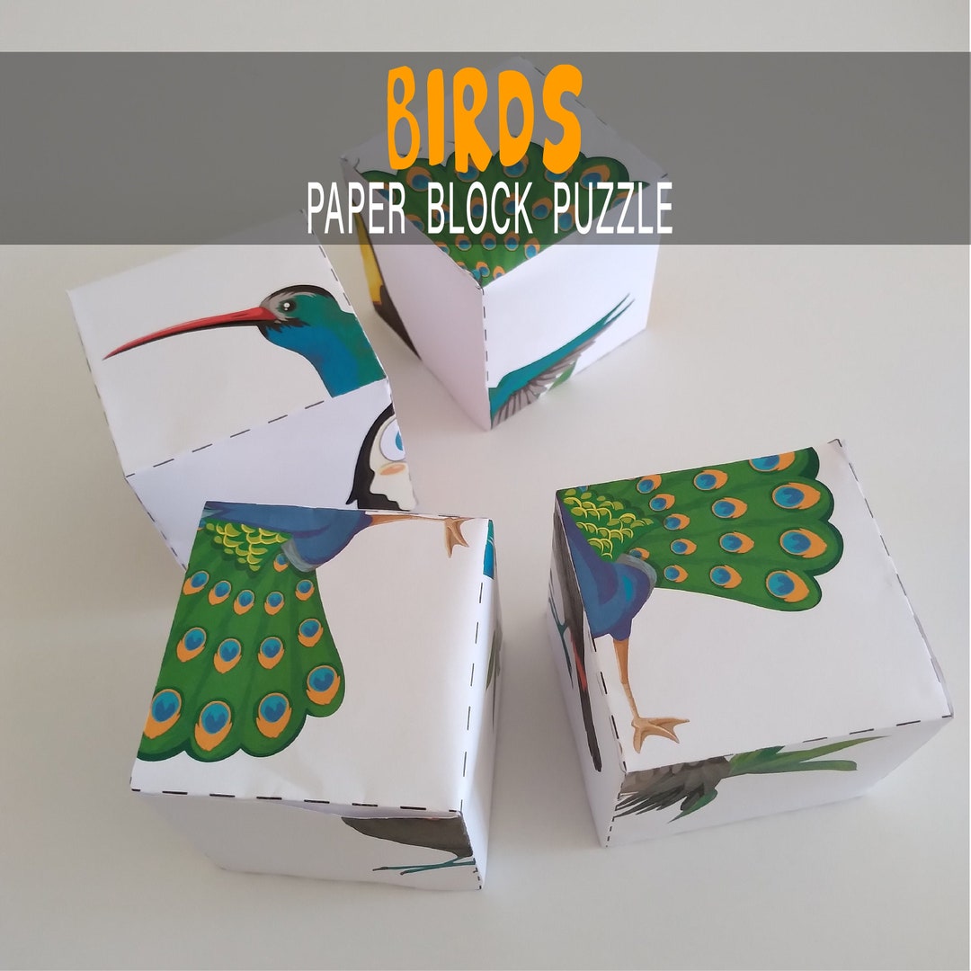 BIRDS Puzzle Paper Cubes Printable Blocks Toddler Busy Book, Montessori ...