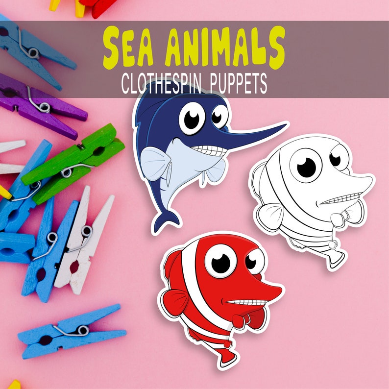 Sea Animals Clothespin Puppet Printable Toddler Busy Book, Montessori ...