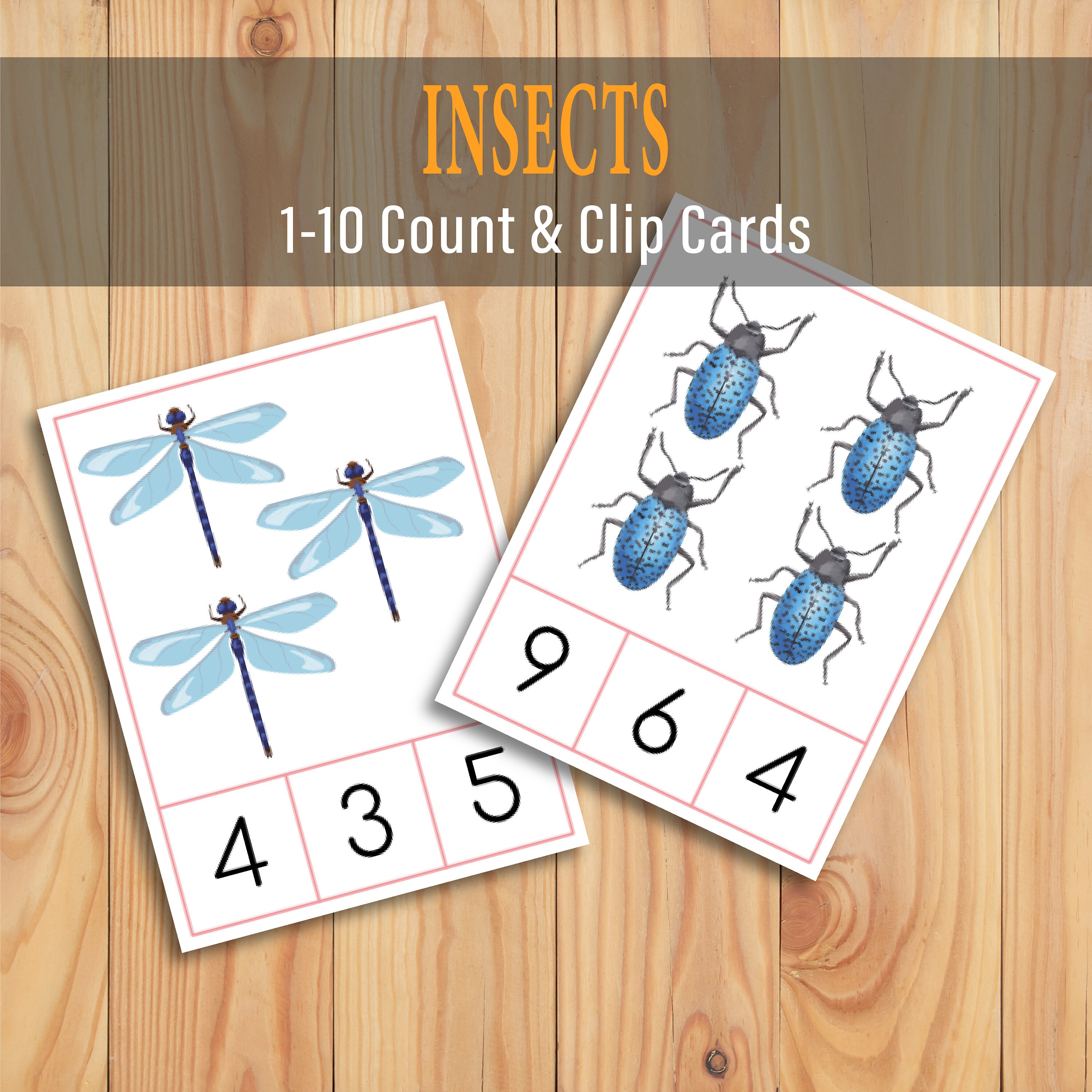 INSECTS 1-10 Count and Clip Cards Watercolor BUGS Printable Number ...