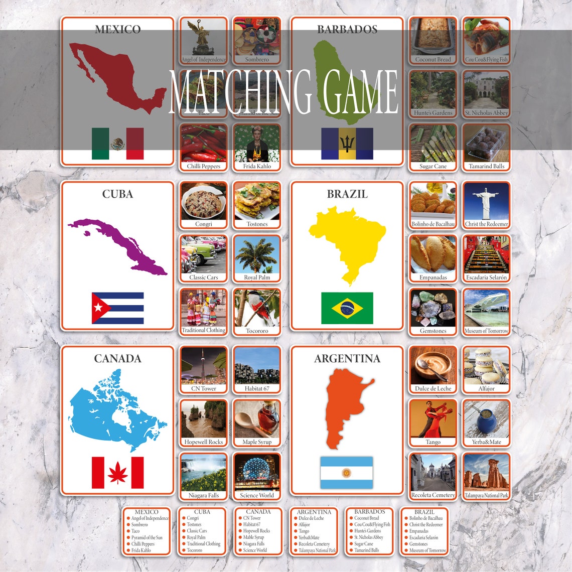 American Countries Matching Game Cards , Montessori Toddler Matching ...