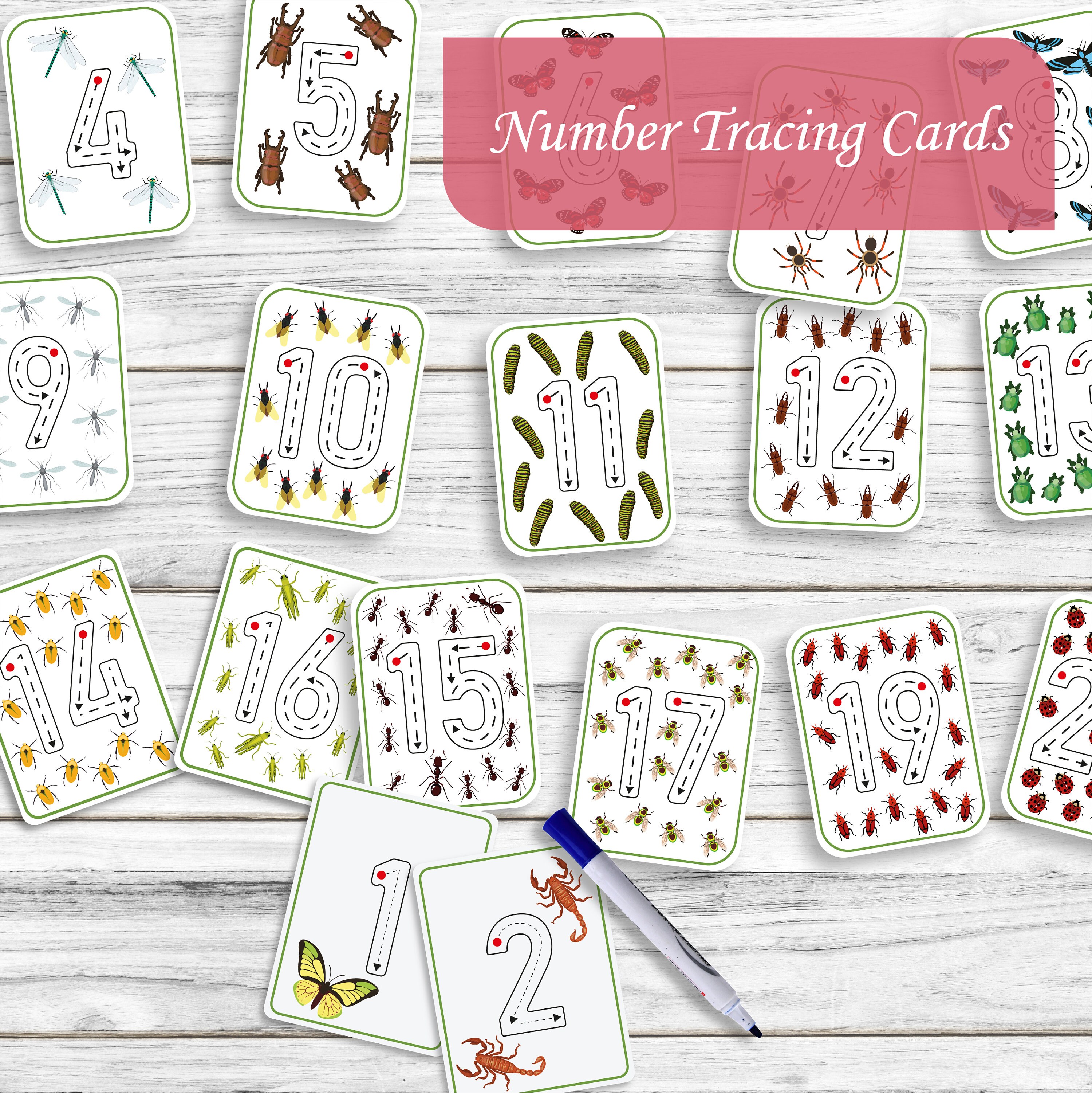 Number Set Printable Count Clip Cards Tracing Card Paper - Etsy