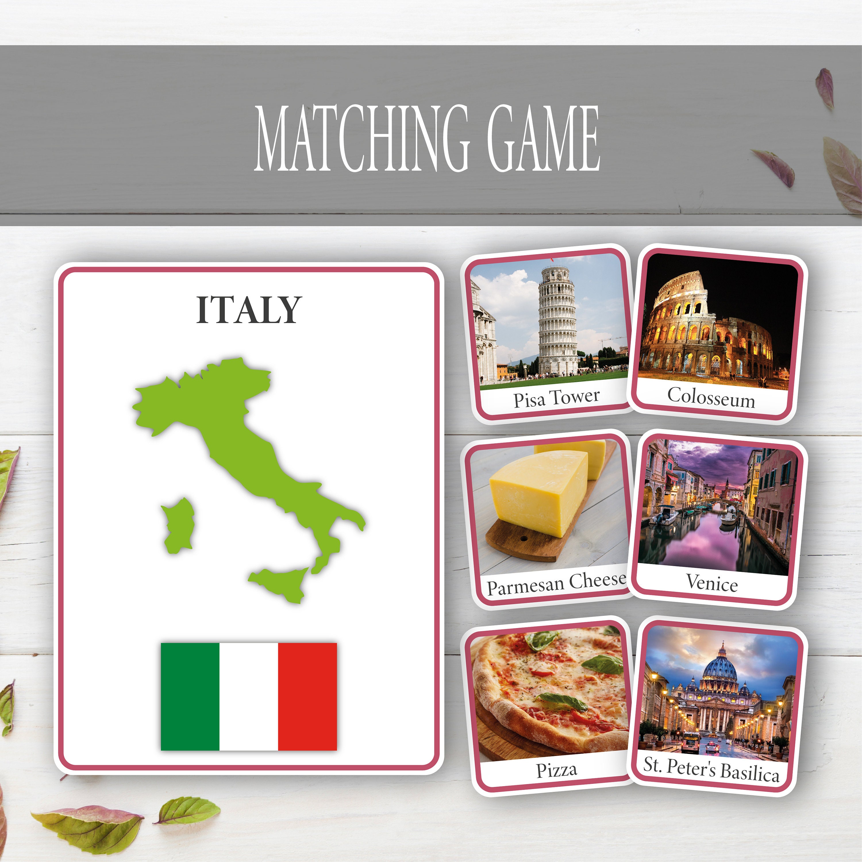 European Countries Matching Game Cards: Montessori Learning (printable ...
