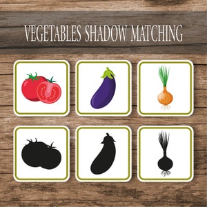 Vegetables Shadow Matching Game Cards, Montessori Toddler Matching Game ...