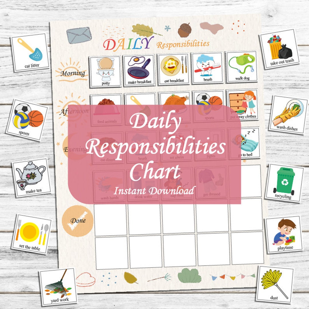 Kids Daily Responsibilities Chart, Printable Daily Routine, Chore Chart ...