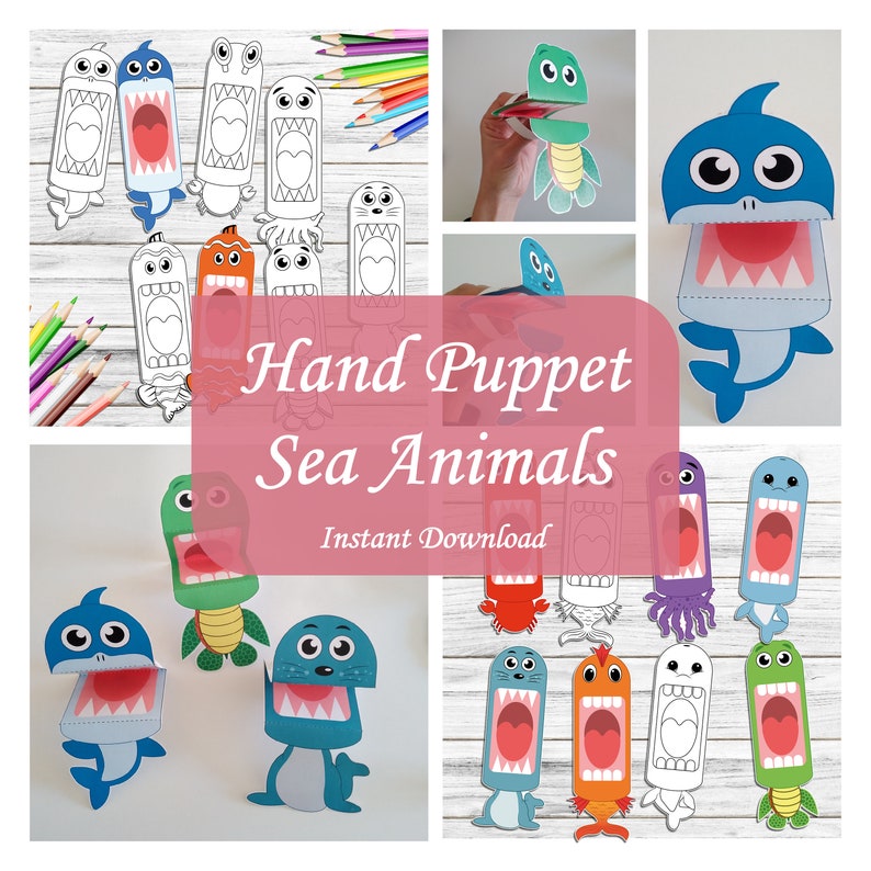 Sea Animal Paper Printable Hand Puppets, Instant Download, Coloring ...