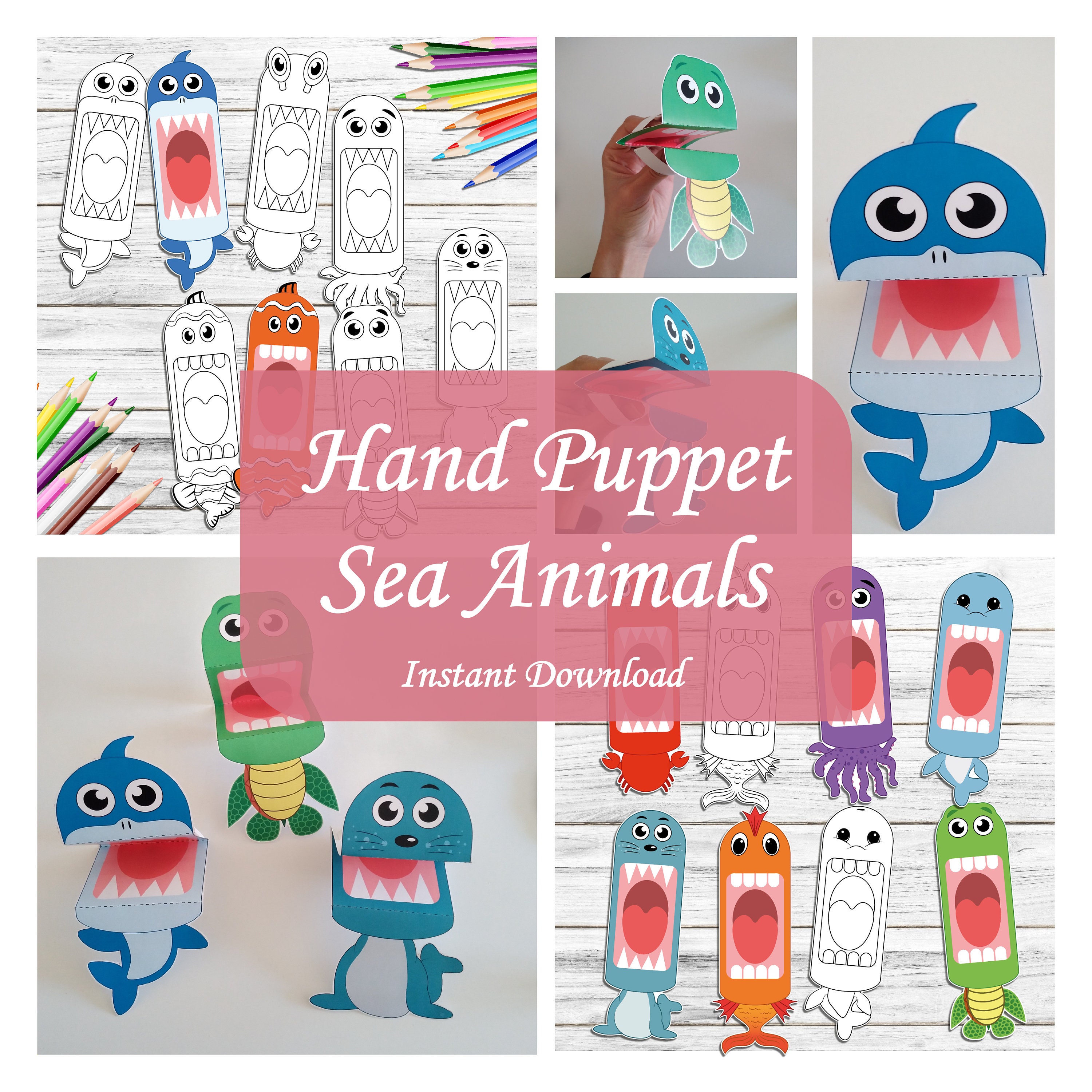 Sea Animal Paper Printable Hand Puppets, Instant Download, Coloring ...
