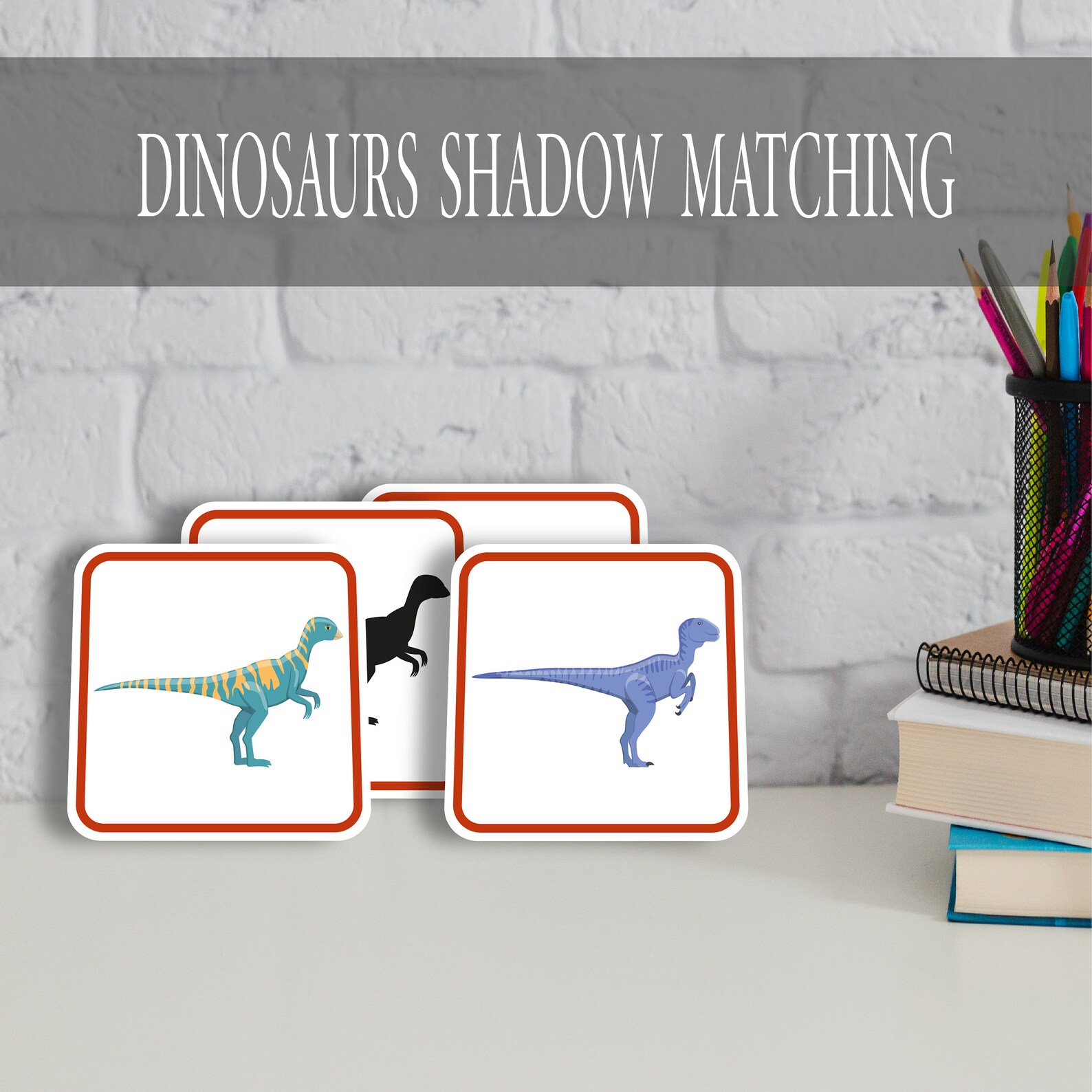Dinosaurs Shadow Matching Game Cards, Montessori Toddler Matching Game ...