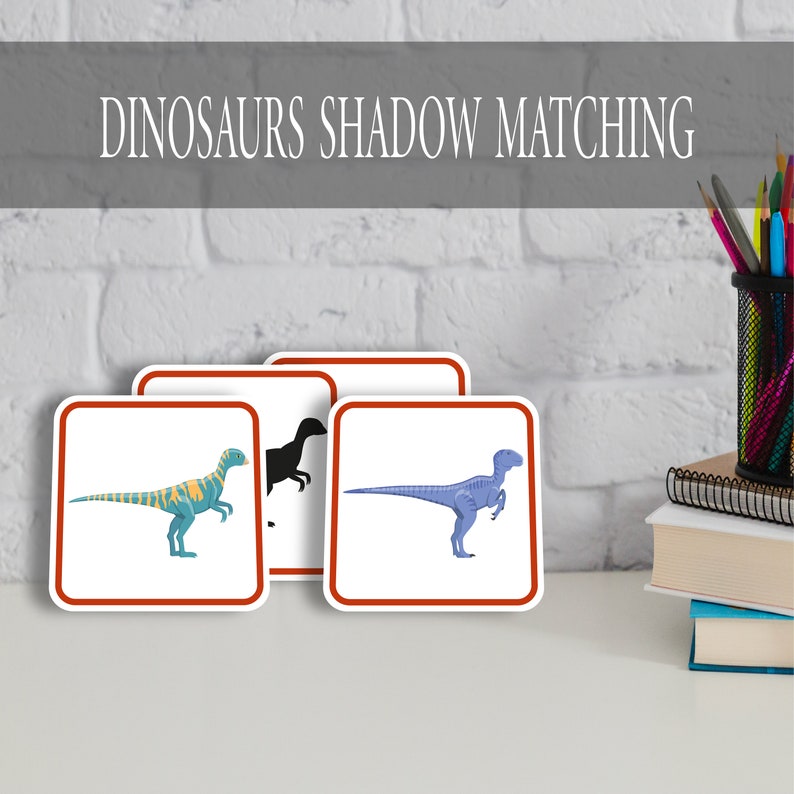 Dinosaurs Shadow Matching Game Cards, Montessori Toddler Matching Game ...