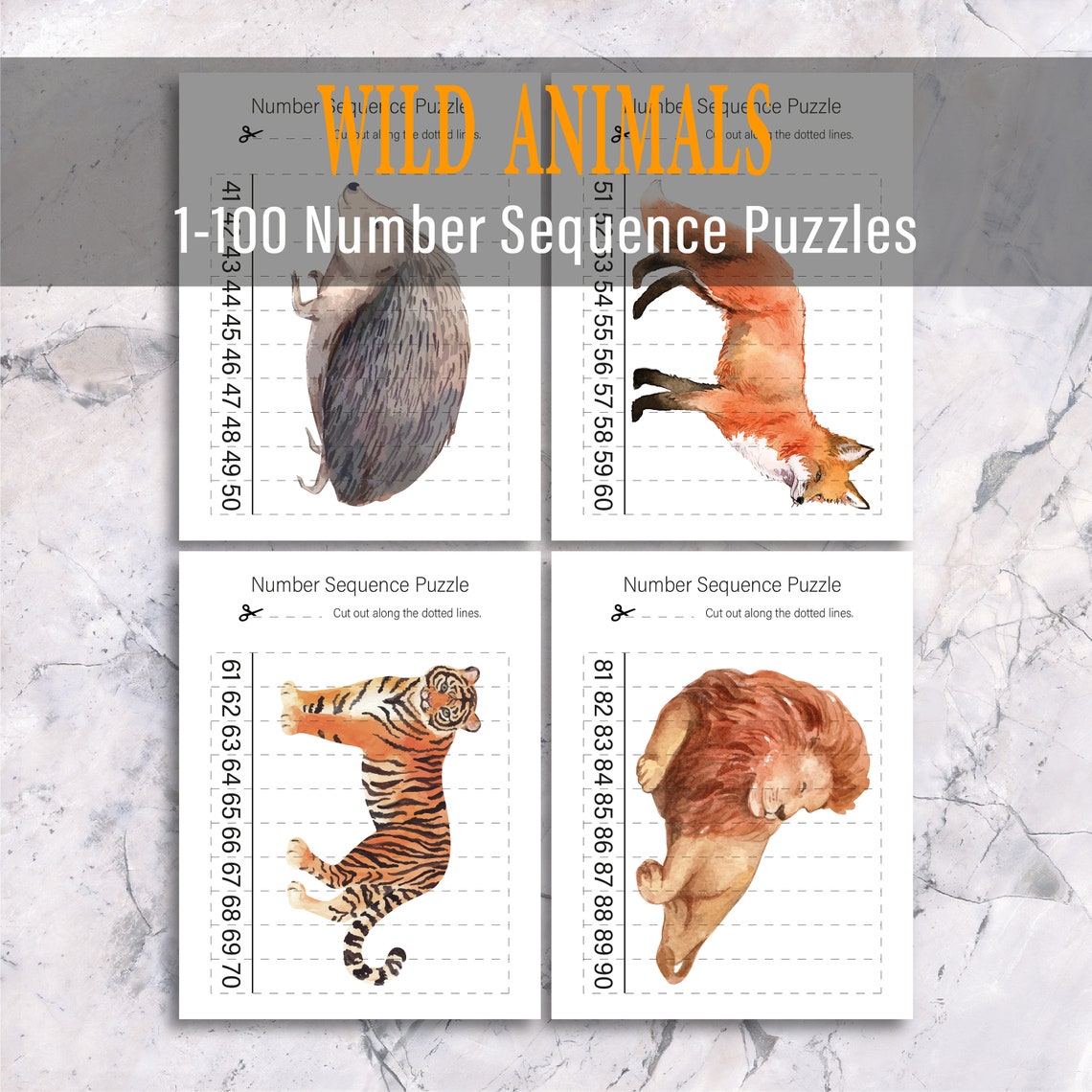WILD ANIMALS Sequence Puzzle Printable Number Counting Puzzle Toddler ...