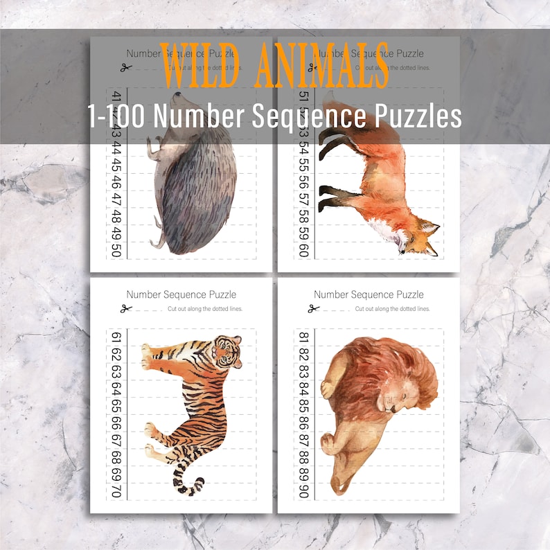 WILD ANIMALS Sequence Puzzle Printable Number Counting Puzzle Toddler ...