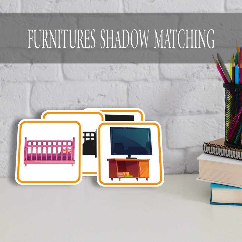 Furnitures Shadow Matching Game Cards Montessori Toddler - Etsy