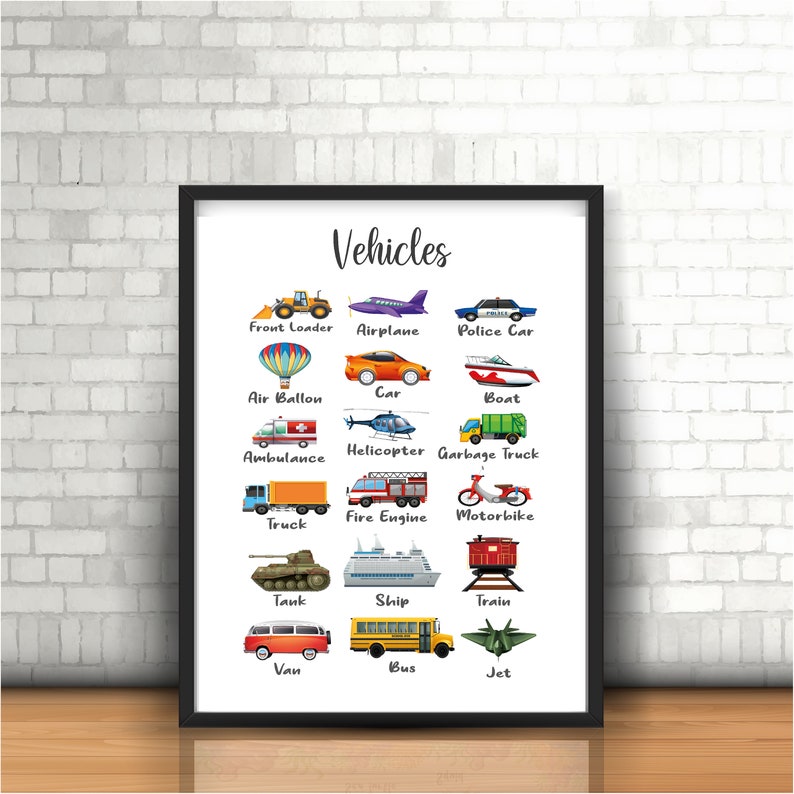 Vehicle Poster, Montessori Poster, Educational Homeschooling Learning ...