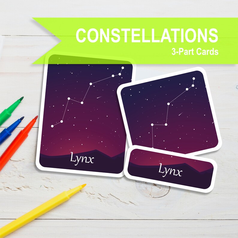 CONSTELLATION Three Part Cards, Printable Montessori Toddler Astronomy ...