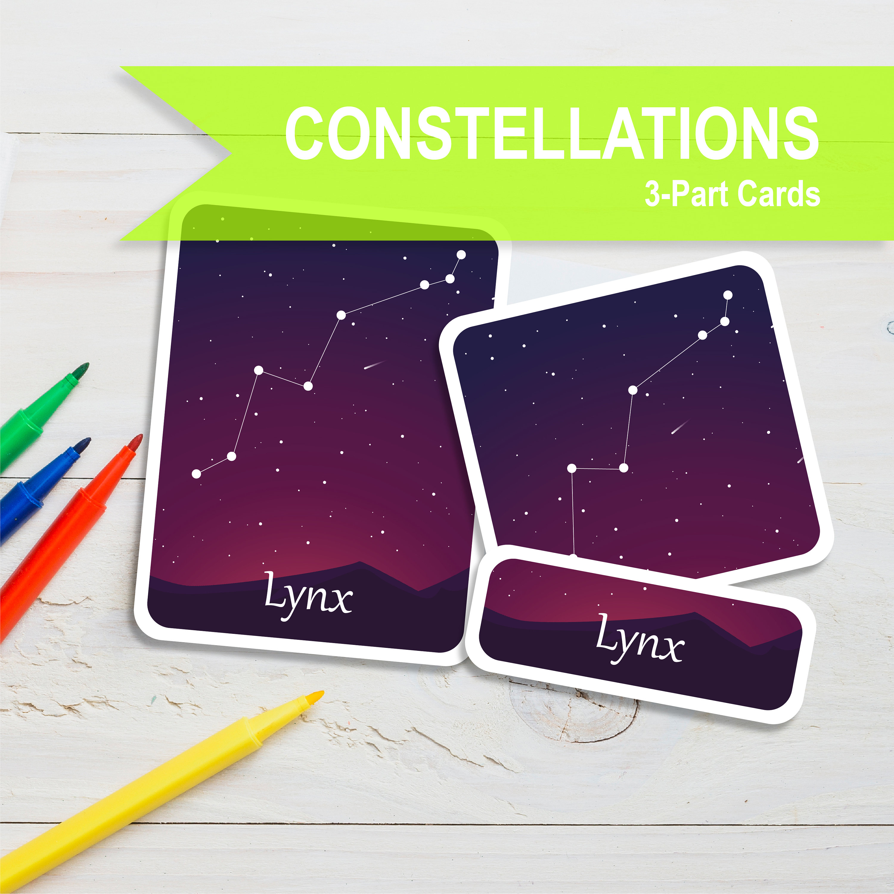 CONSTELLATION Three Part Cards, Printable Montessori Toddler Astronomy ...